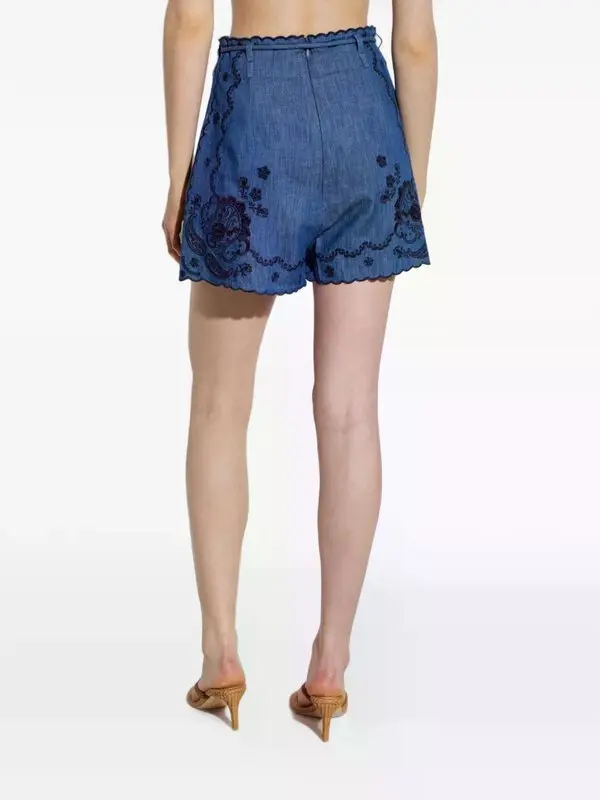 Zimmermann Aster Embroidered Denim Shorts - Blue
