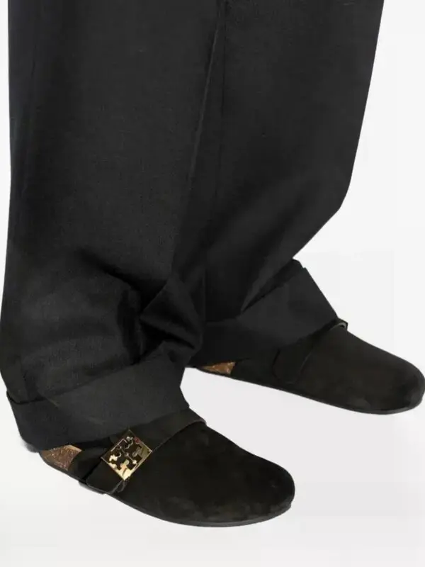 Tory Burch T-monogram Buckle Flat Mules - Black