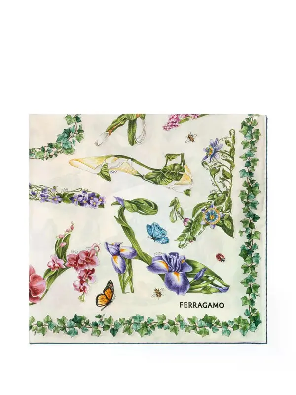 FERRAGAMO Eden Shoes-print Silk Scarf - Neutrals