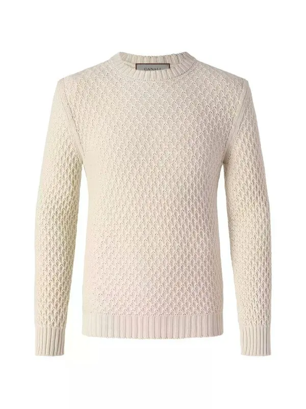 Canali Diamond-knit Crew-neck Sweater - Neutrals