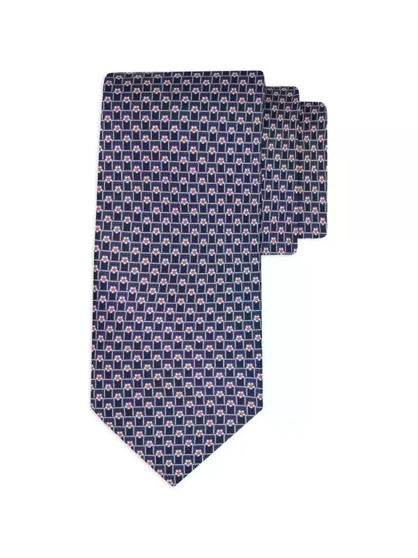 FERRAGAMO Tournament-print Silk Neck Tie - Blue
