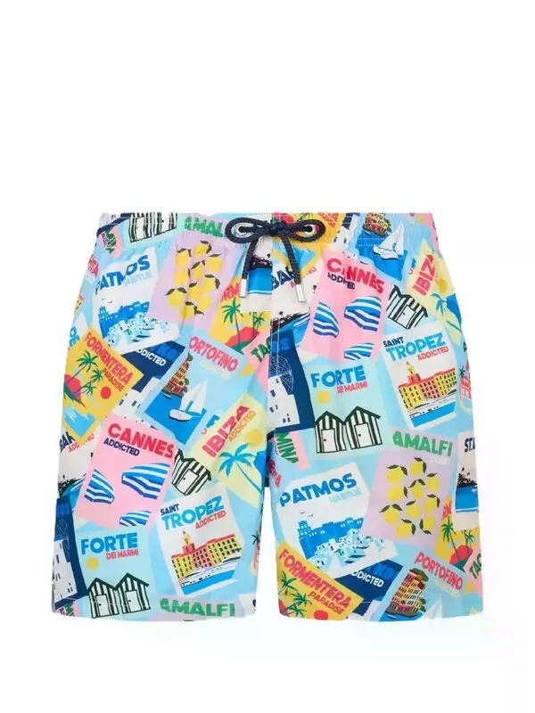 MC2 SAINT BARTH Postcard-print Swim Shorts - Blue