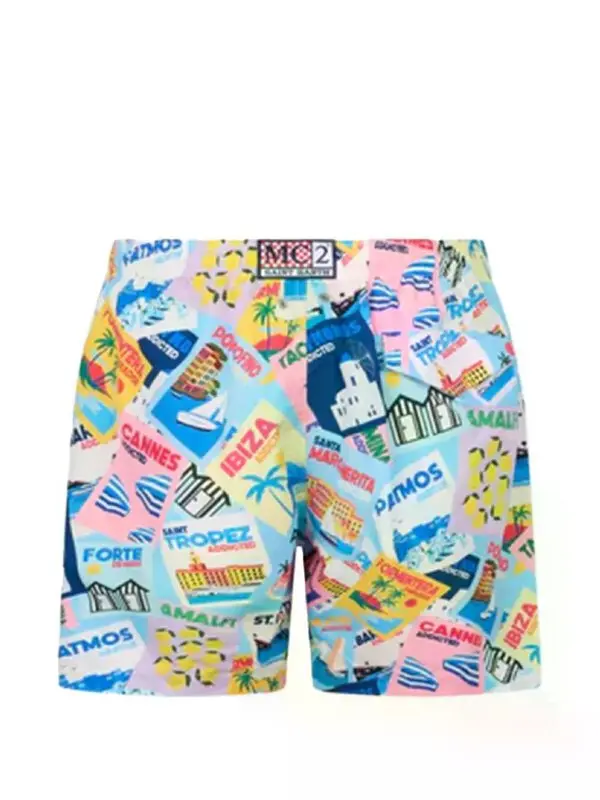 MC2 SAINT BARTH Postcard-print Swim Shorts - Blue