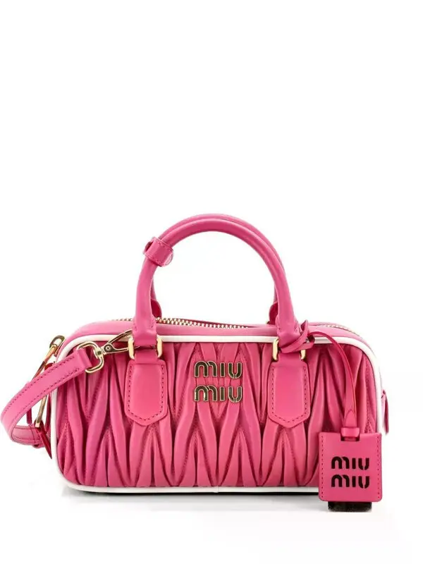 Miu Miu Arcadie Top Handle Bag Matelasse Leather Regular Satchel - Pink
