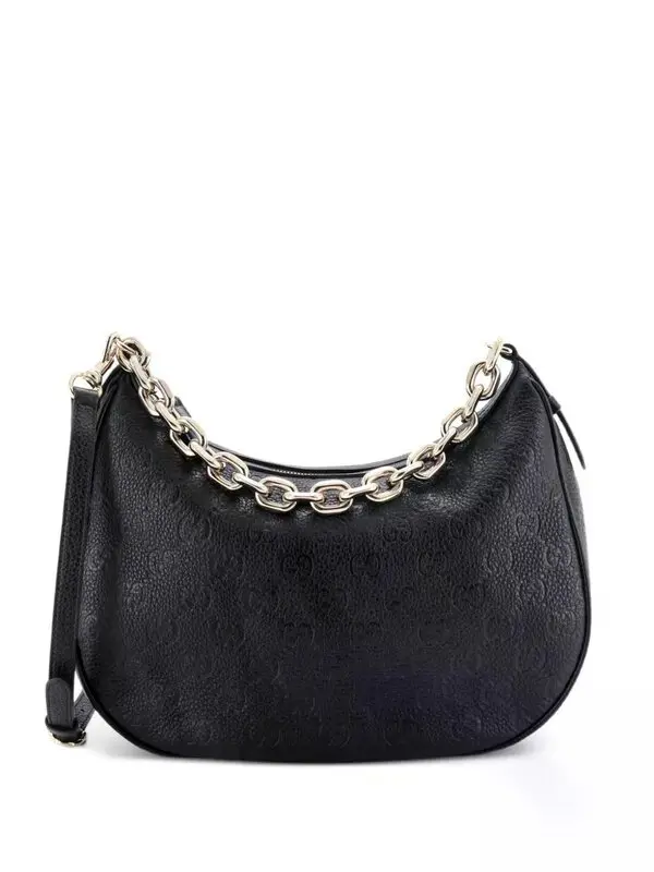 Gucci Emblem Half Moon Gg Embossed Leather Large Shoulder Bag - Black