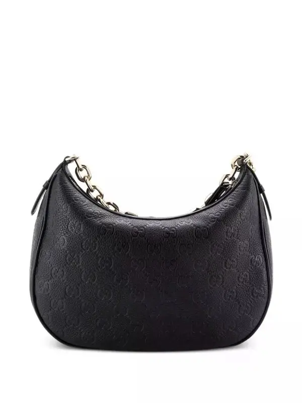 Gucci Emblem Half Moon Gg Embossed Leather Large Shoulder Bag - Black
