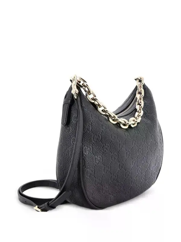 Gucci Emblem Half Moon Gg Embossed Leather Large Shoulder Bag - Black