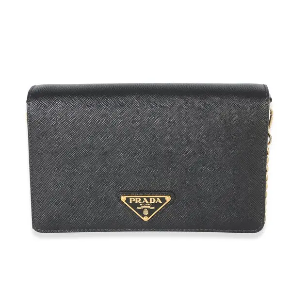 Prada Saffiano Leather Flap Bag With Chain Strap - Black