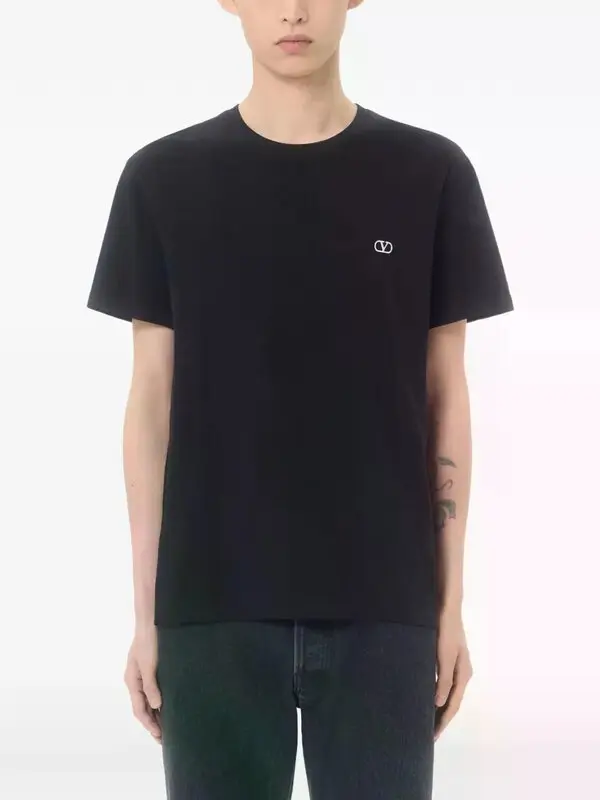 Valentino Garavani Cotton T-shirt With Vlogo Embroidery - Black