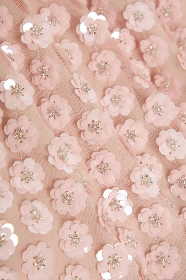 THE NEW ARRIVALS ILKYAZ OZEL Floral-appliquéd Tulle Maxi Dress - Light Pink