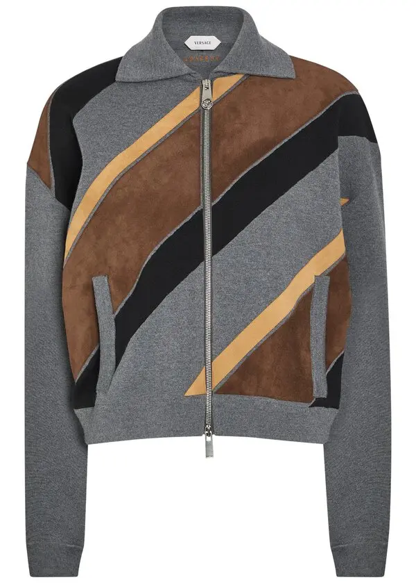 Versace Panelled Wool-blend Jacket - Grey