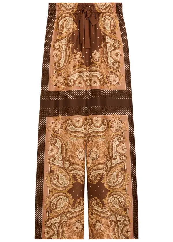Zimmermann Luna Printed Silk Track Pants - Brown