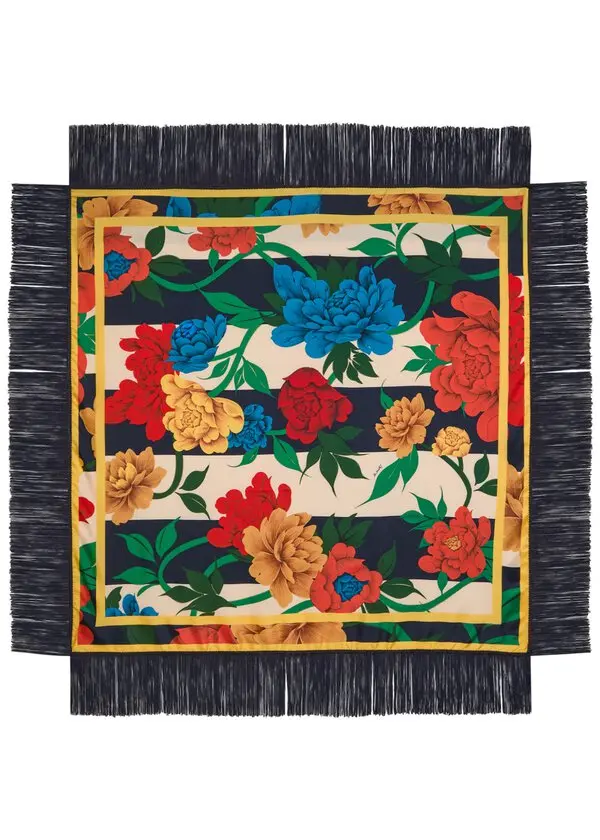 La DoubleJ Reversible Printed Fringed Scarf - Multicoloured