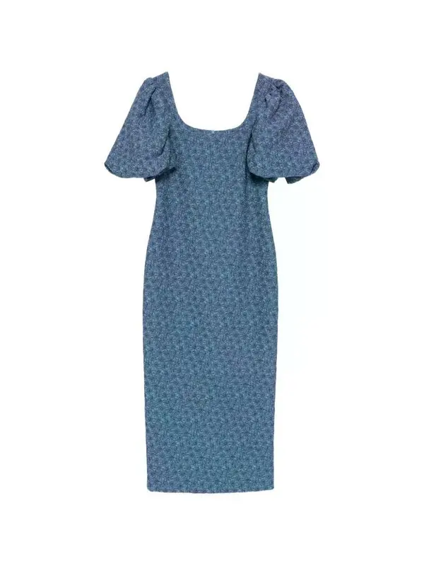 Max Mara Floral-jacquard Puff-sleeve Dress - Blue