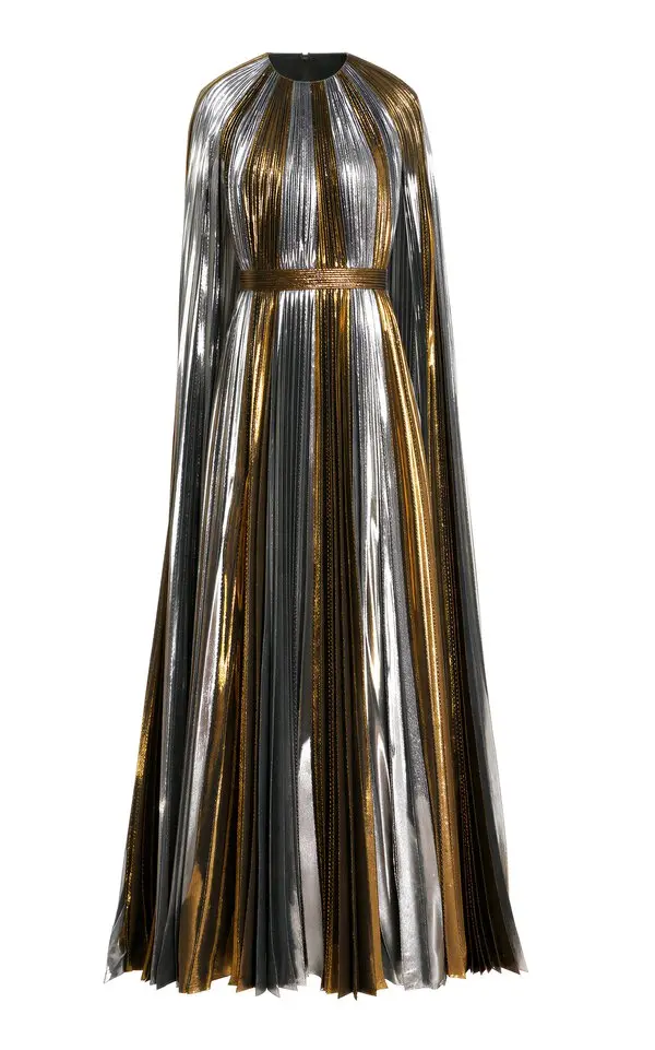 SEMSEM Pleated Silk-lamé Caftan Dress - Silver
