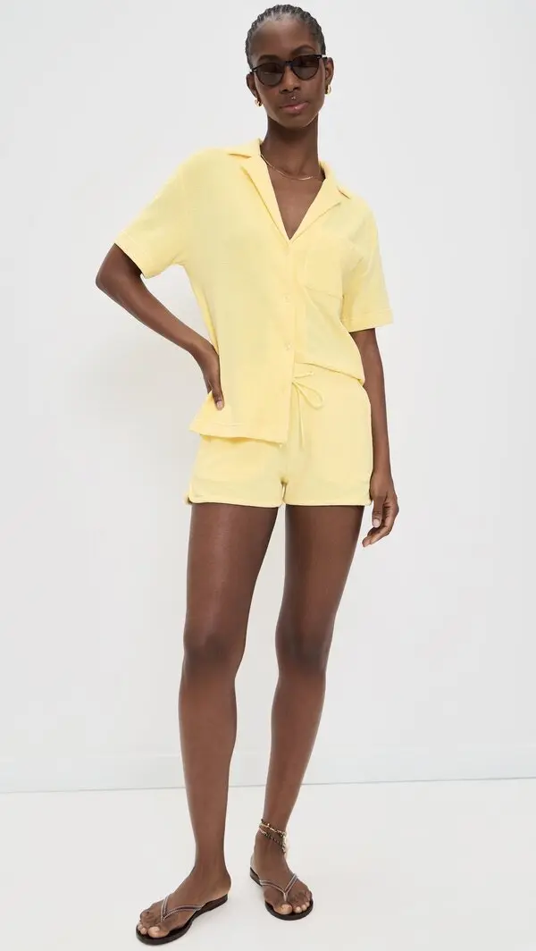 Hunza G Terry Towelling Collared Top - Butter