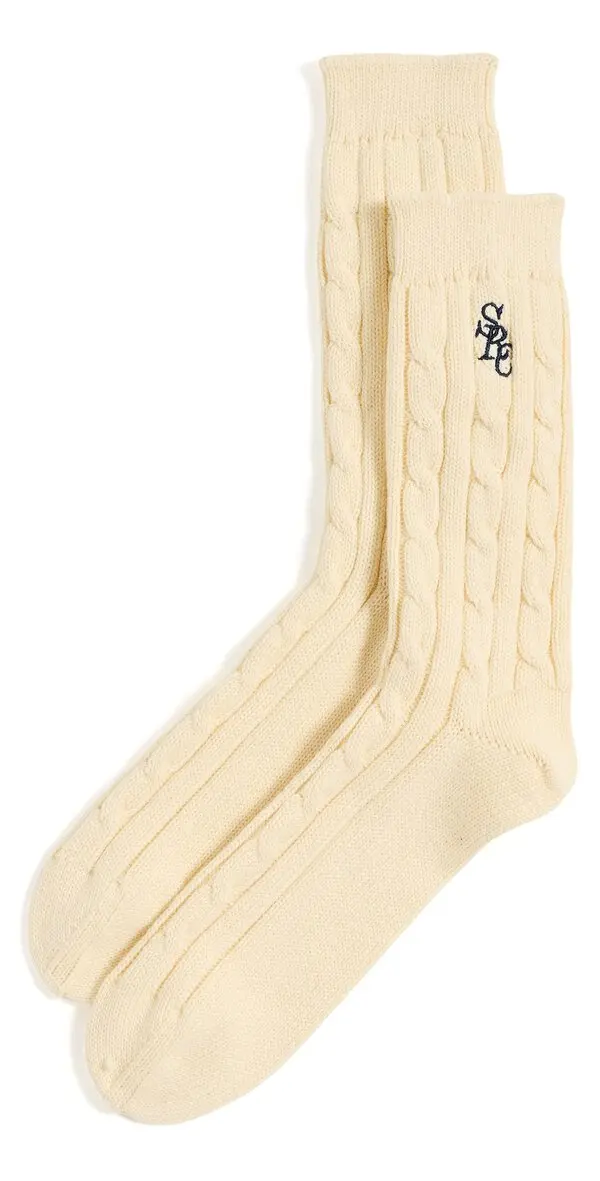 SPORTY & RICH Cable Knit Socks - Almond Navy