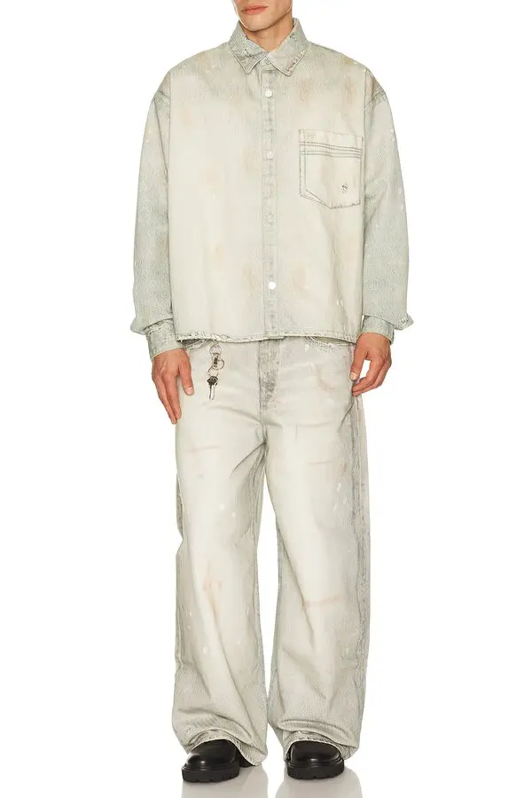 WON HUNDRED Maza Printed Denim Shirt In Blue - Digital Printed