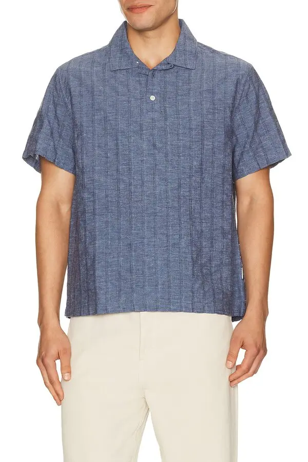Onia Cotton Linen Pop Over Shirt In Navy - Navy Multi