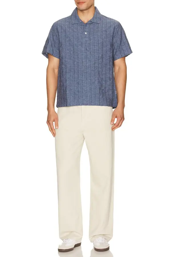Onia Cotton Linen Pop Over Shirt In Navy