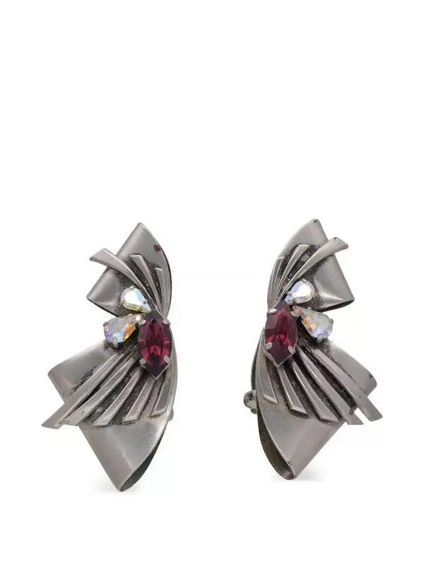 Vintage Crystal-embellished Clip-on Earrings - Silver