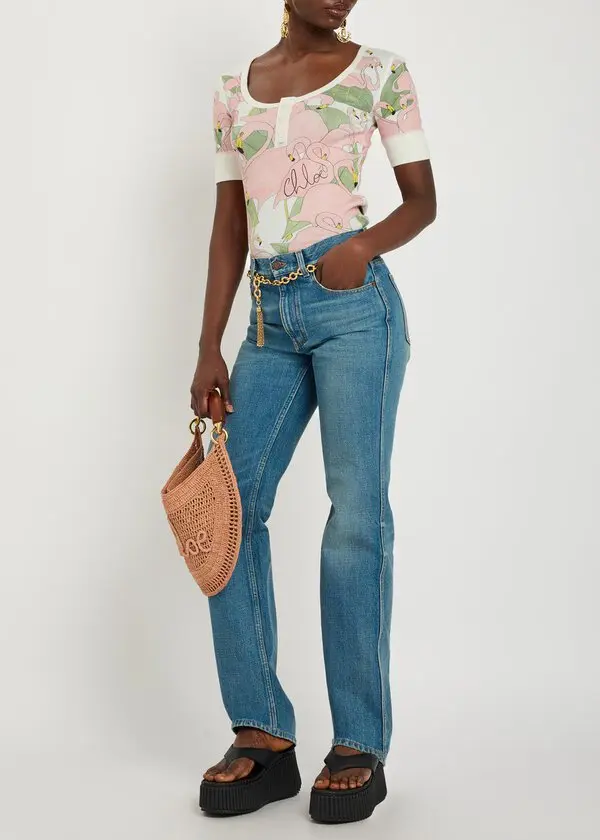 Chloé Flamingo-print Stretch-cotton Top