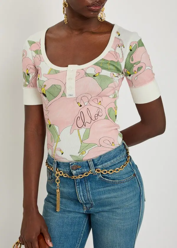 Chloé Flamingo-print Stretch-cotton Top
