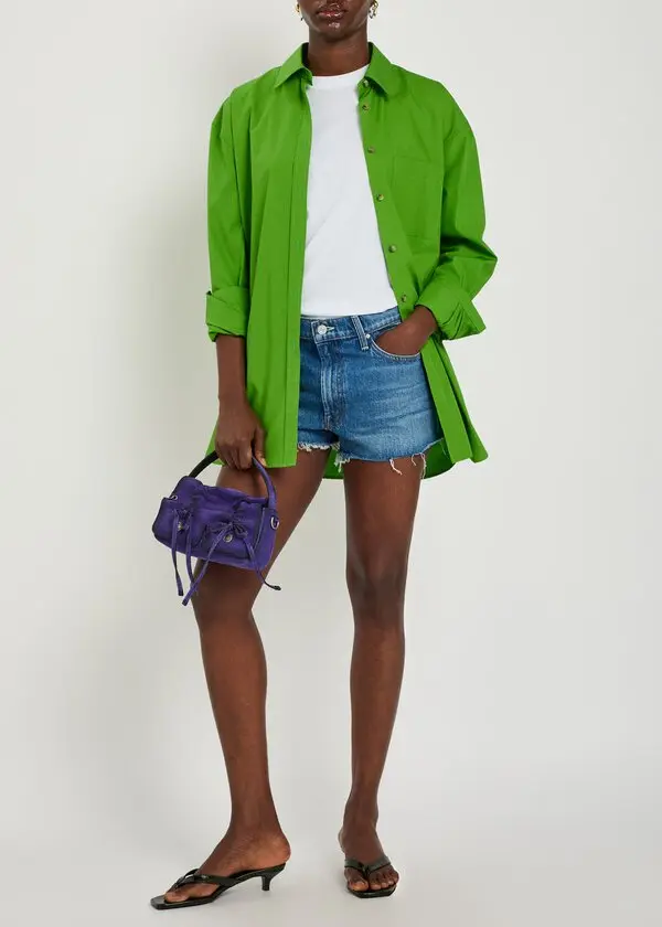 MOTHER The Dodger Fray Denim Shorts - Blue