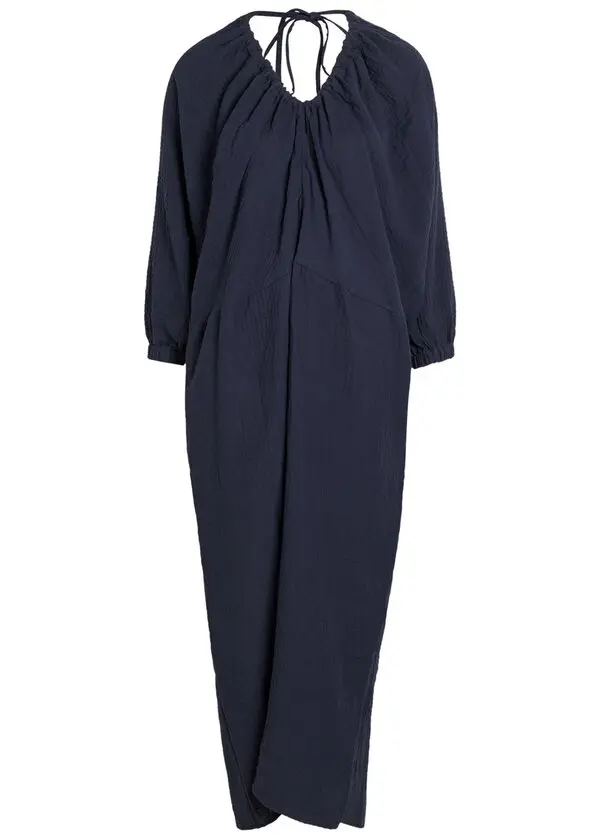AKYN Cut-out Stretch-cotton Gauze Midi Dress - Navy