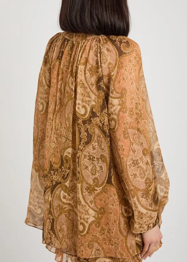 Zimmermann Metallic Silk Top - Brown