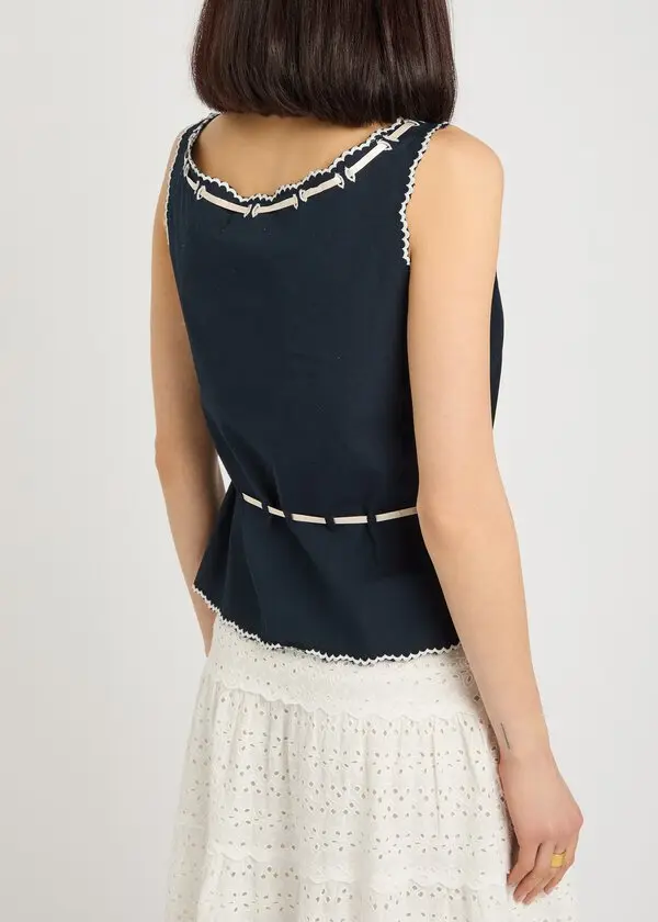 Rixo Cassara Embroidered Cotton Top With Scalloped Trims