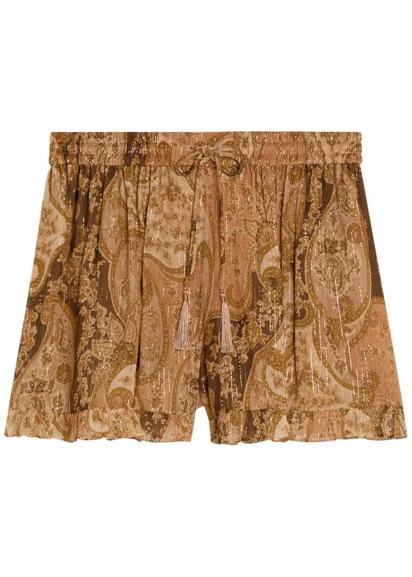 Zimmermann Metallic Silk Shorts - Brown