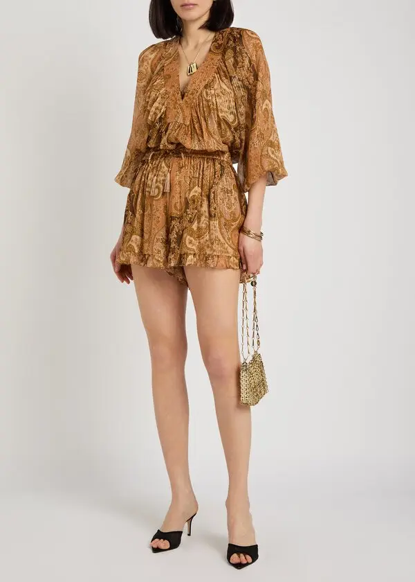 Zimmermann Metallic Silk Shorts - Brown