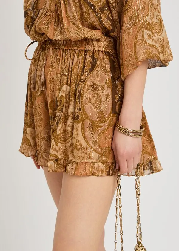 Zimmermann Metallic Silk Shorts - Brown