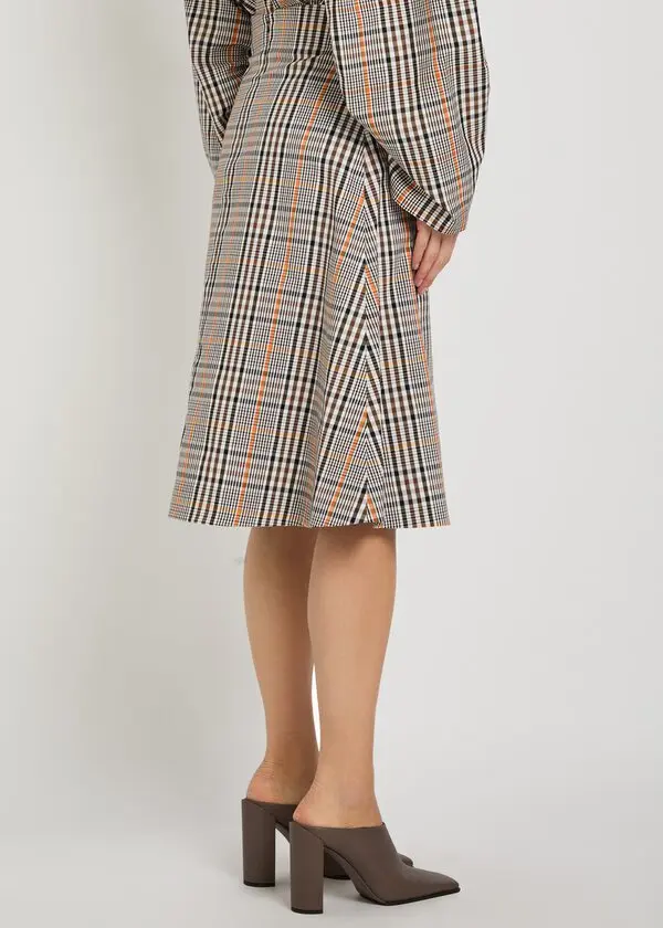 A.W.A.K.E. Mode Plaid Cut-out Cotton-blend Midi Skirt - Beige