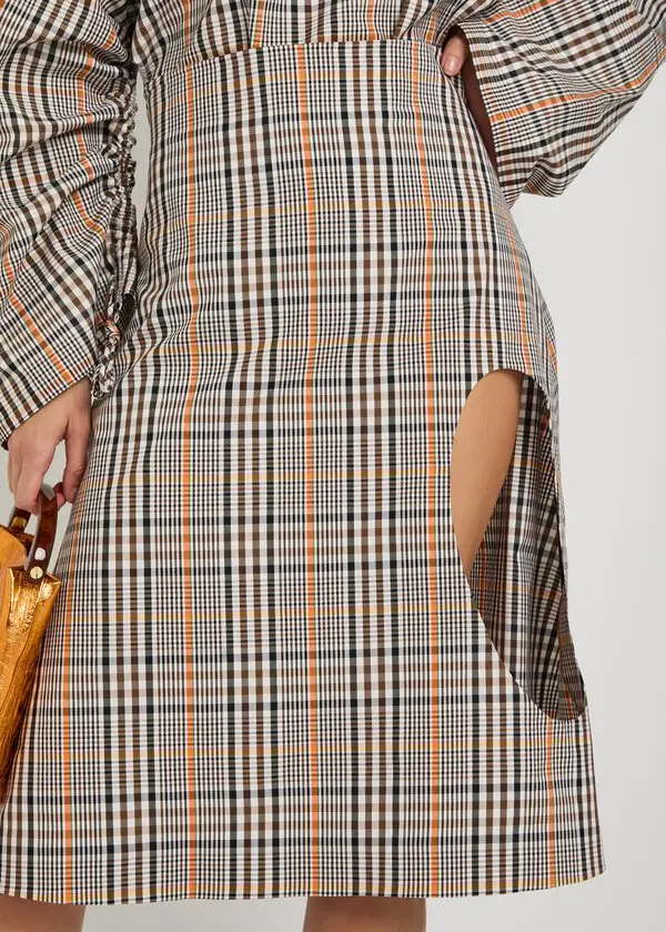 A.W.A.K.E. Mode Plaid Cut-out Cotton-blend Midi Skirt - Beige