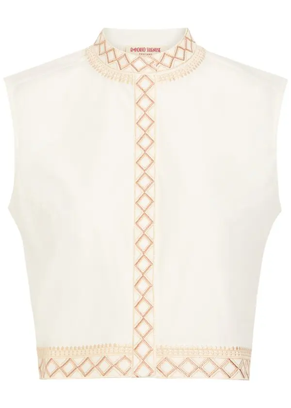 EMPORIO SIRENUSE Embroidered Cotton-blend Top - White