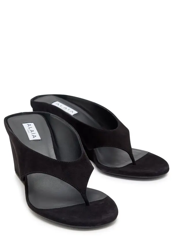 Alaïa 75 Suede Wedge Mules - Black