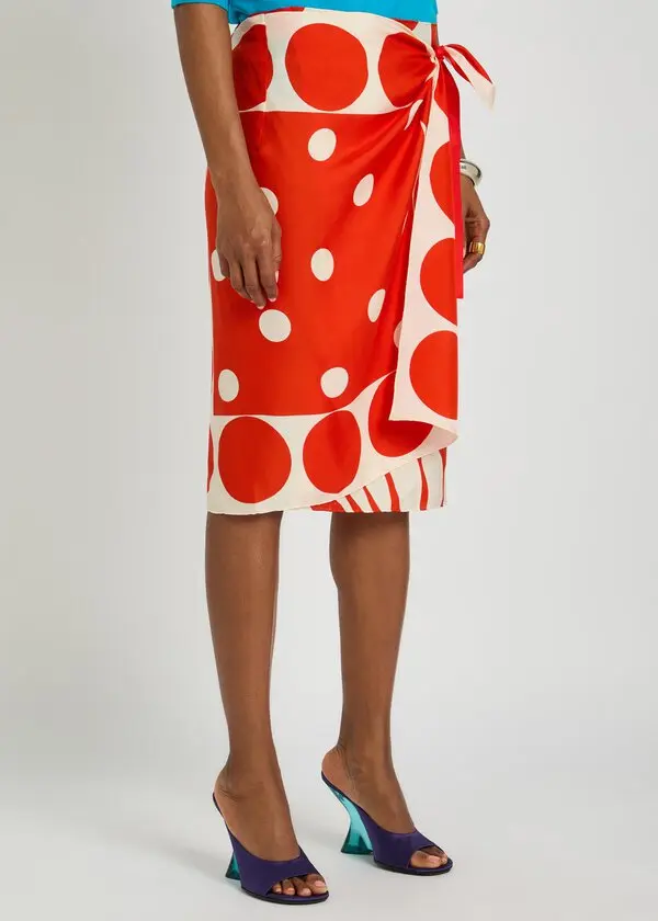 Dries Van Noten Printed Silk Midi Wrap Skirt
