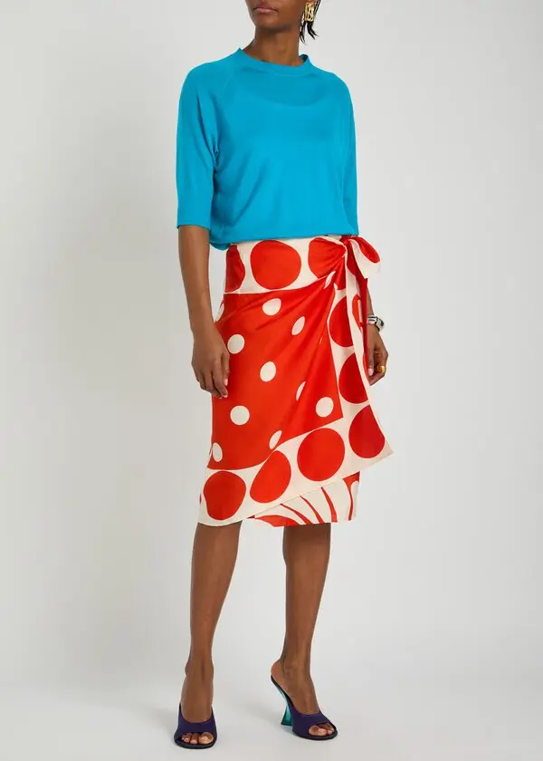 Dries Van Noten Printed Silk Midi Wrap Skirt