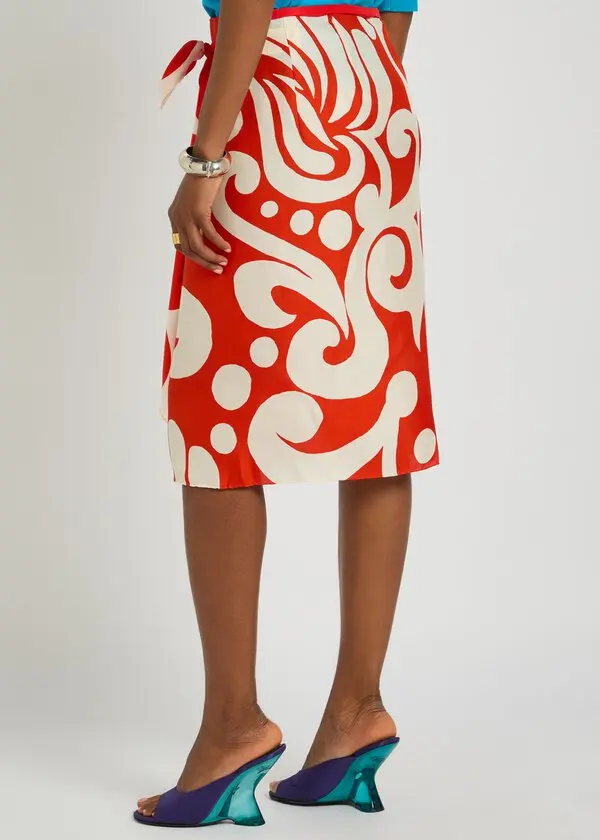 Dries Van Noten Printed Silk Midi Wrap Skirt
