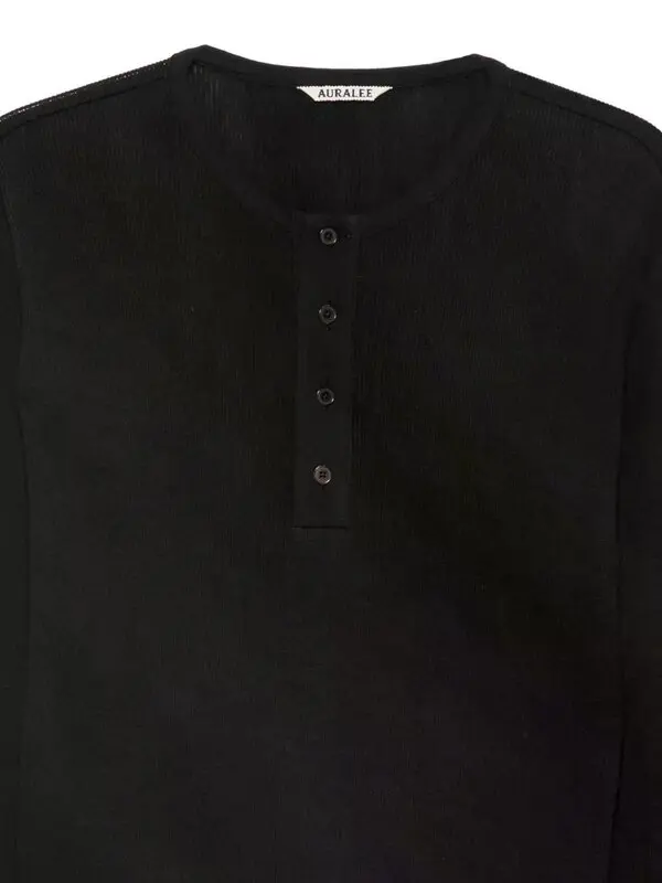 Auralee Henley Ribbed Top - Black