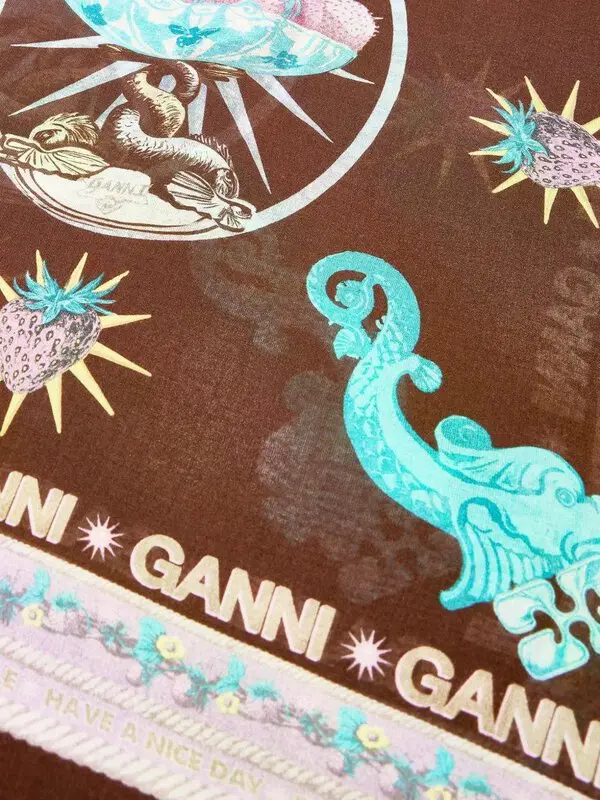 GANNI Printed Scarf - Brown