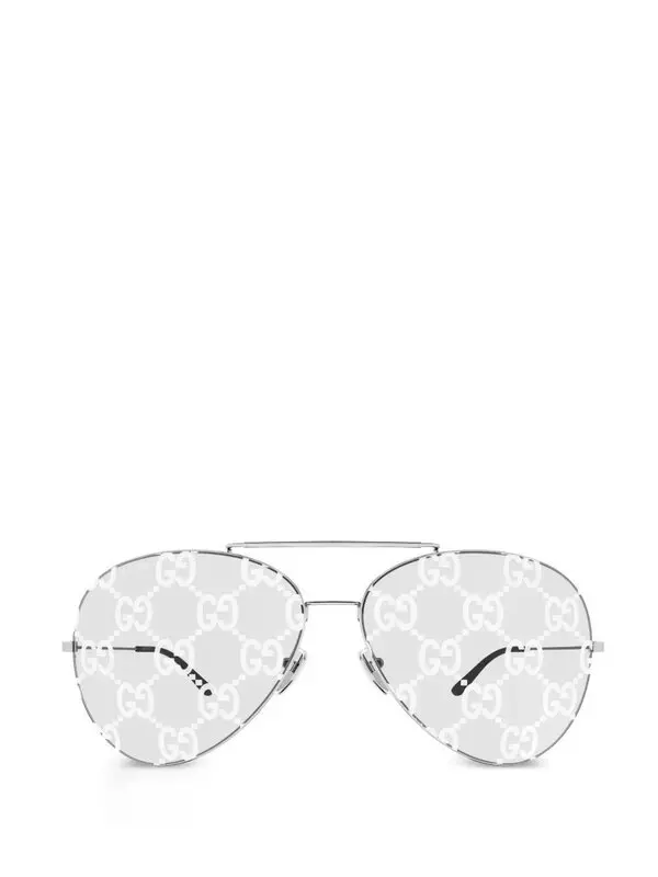 Gucci Gg Monogram Print Pilot Sunglasses - Silver