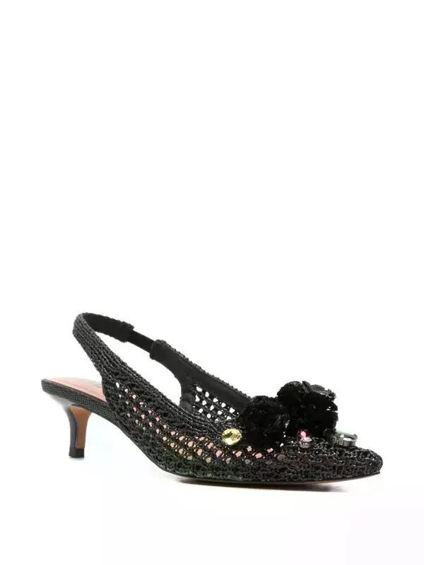 BIBI LOU Acer Embellished Crochet Slingback Pumps - Black
