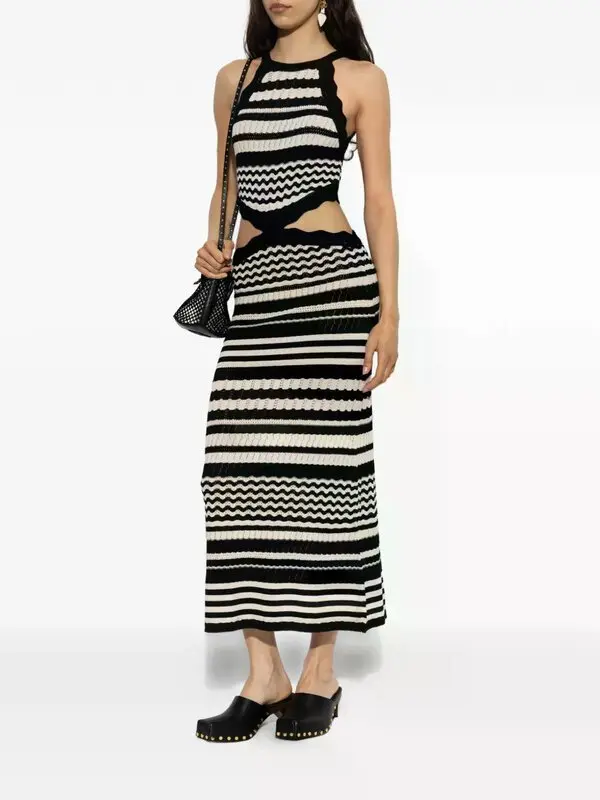 AKEP Stripe-knit Cutout Dress