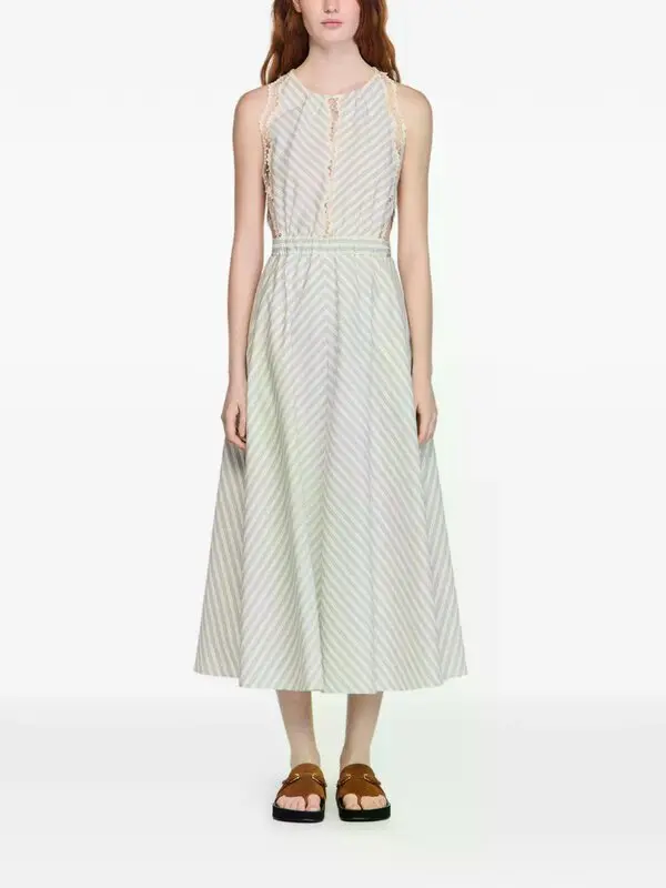Sandro Striped Cotton Midi Dress - Neutrals