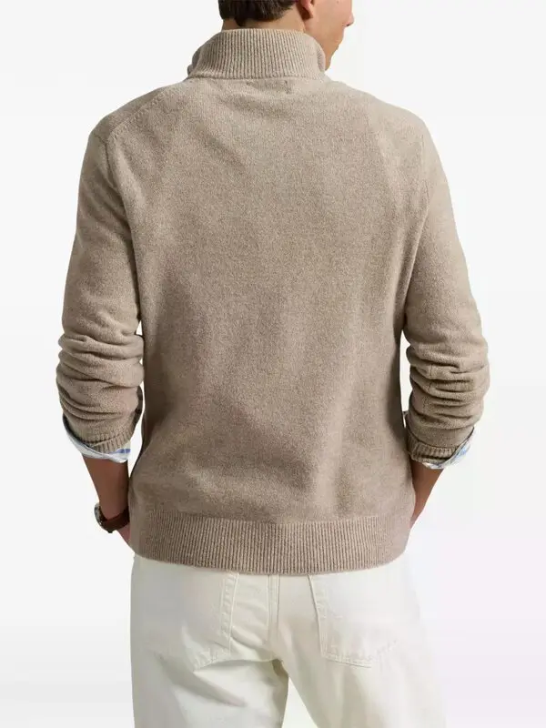 Polo Ralph Lauren Quarter-zip Embroidered-logo Sweater - Neutrals