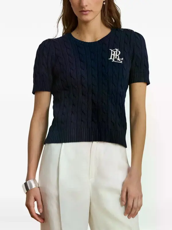 Ralph Lauren Cable-knit Logo-embroidered T-shirt - Blue