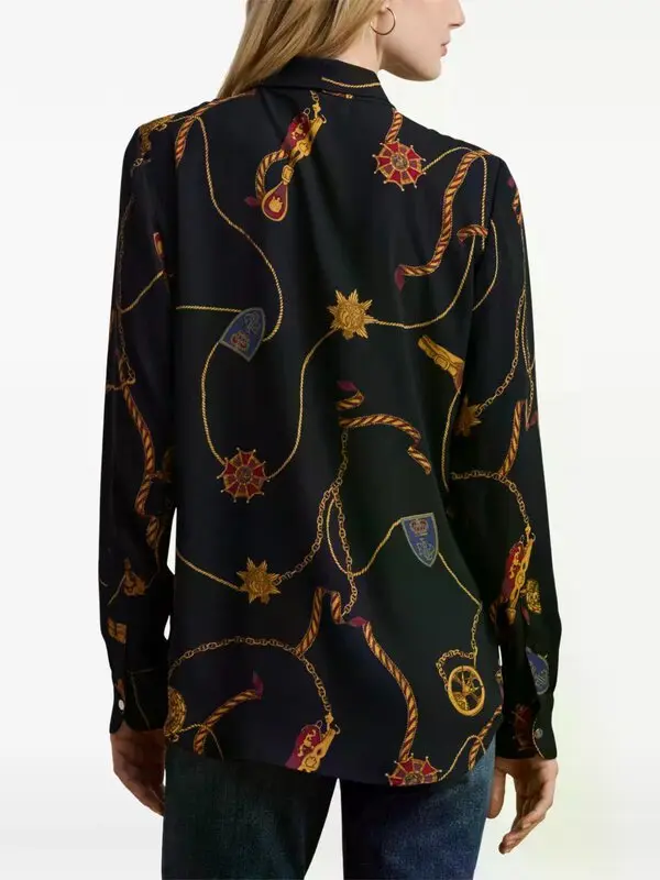 Ralph Lauren Chain-print Tie-neck Blouse